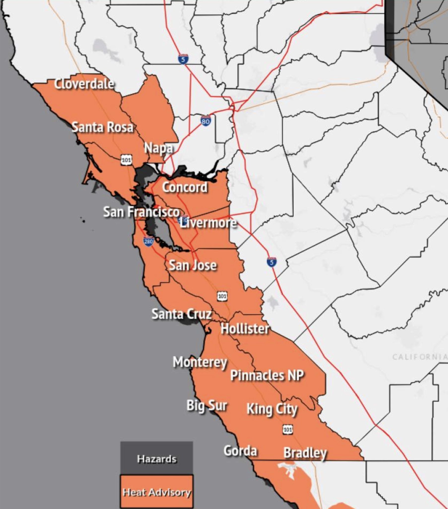Regional: Long Duration Heat Advisory Issued For Central Coast And Bay ...
