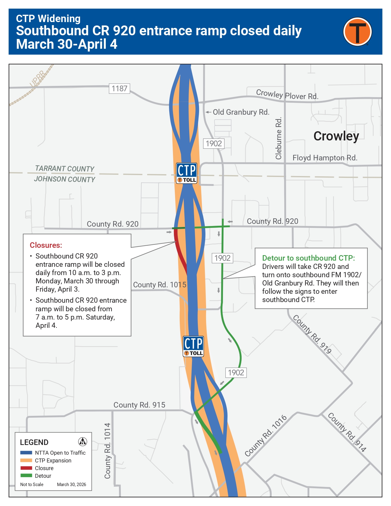 CTP widening project to cause weeklong road closure
