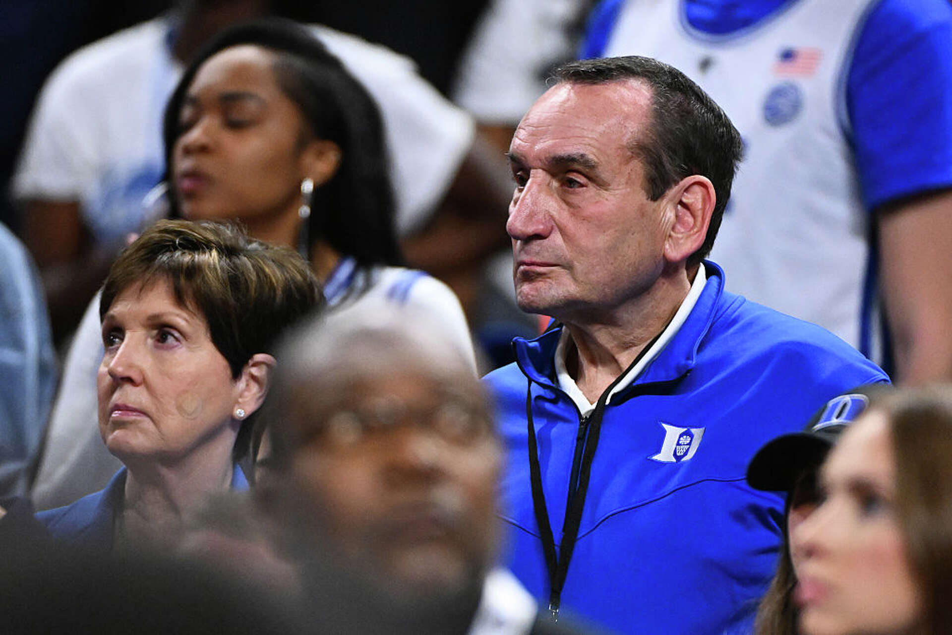Coach K congratulates UConn's Braylon Mullins for winner against Duke