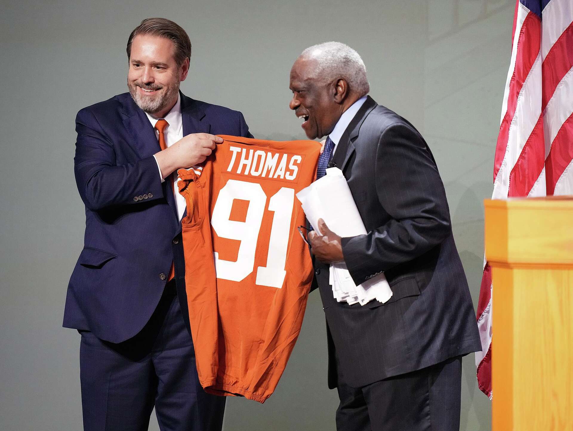 At UT lecture, Clarence Thomas says America's values are under threat