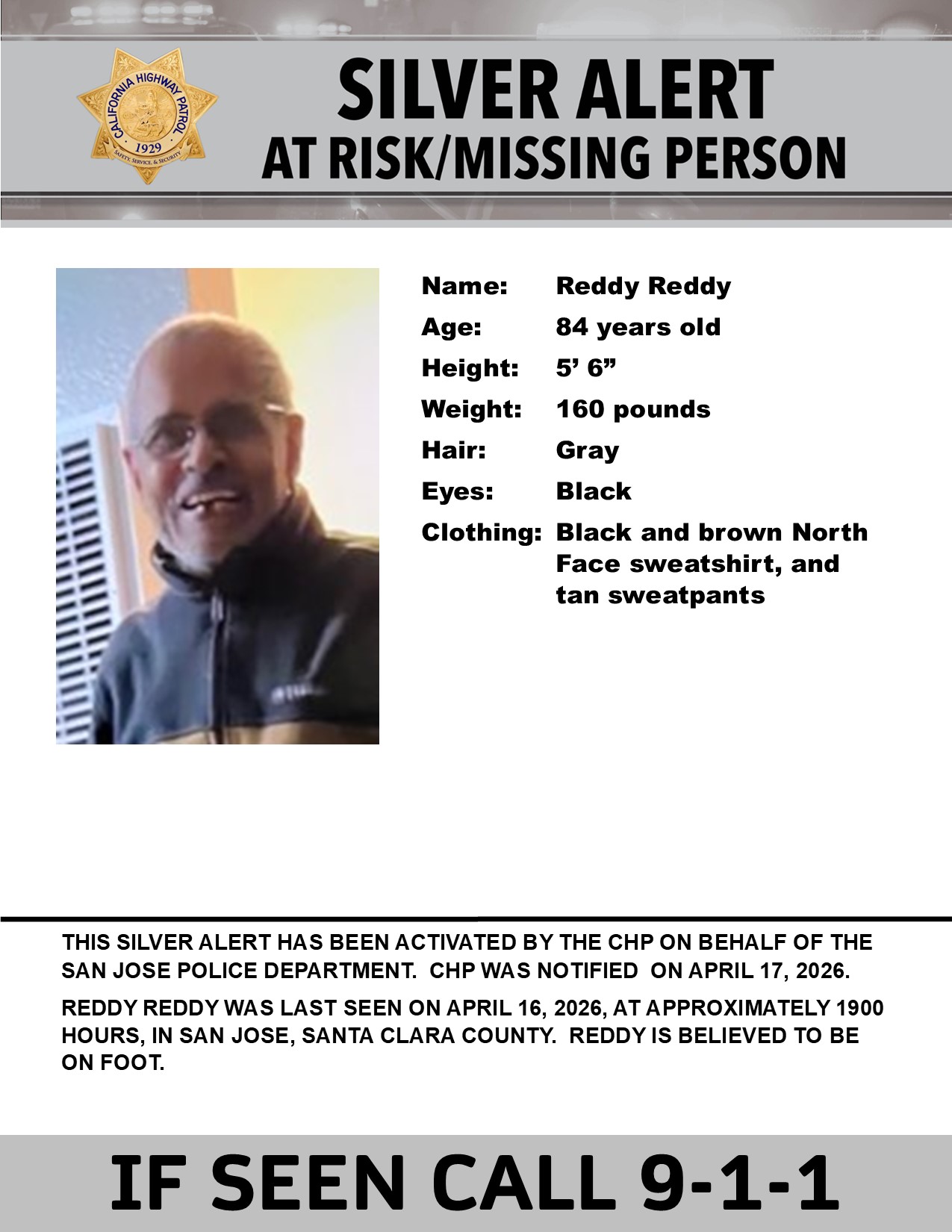 Regional: Chp Issues Silver Alert For Missing 84-Year-Old Man In San Jose