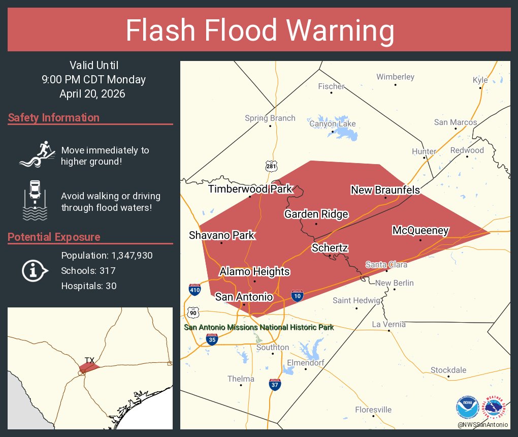 Flash flood warning for San Antonio extended until 11 p.m. Monday