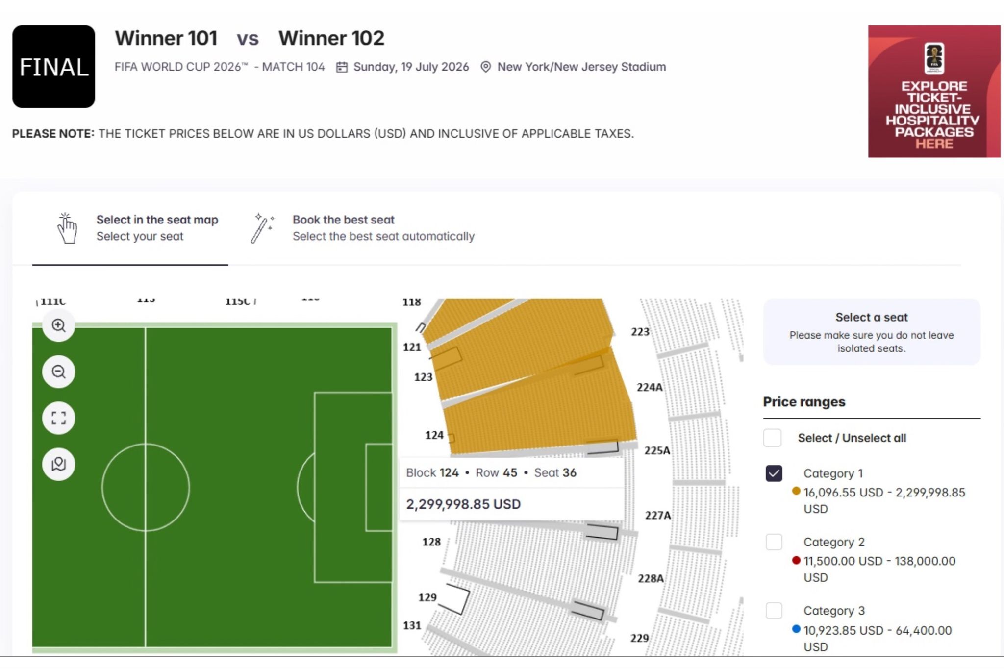 4 tickets to World Cup final are listed on FIFA's resale site for more ...