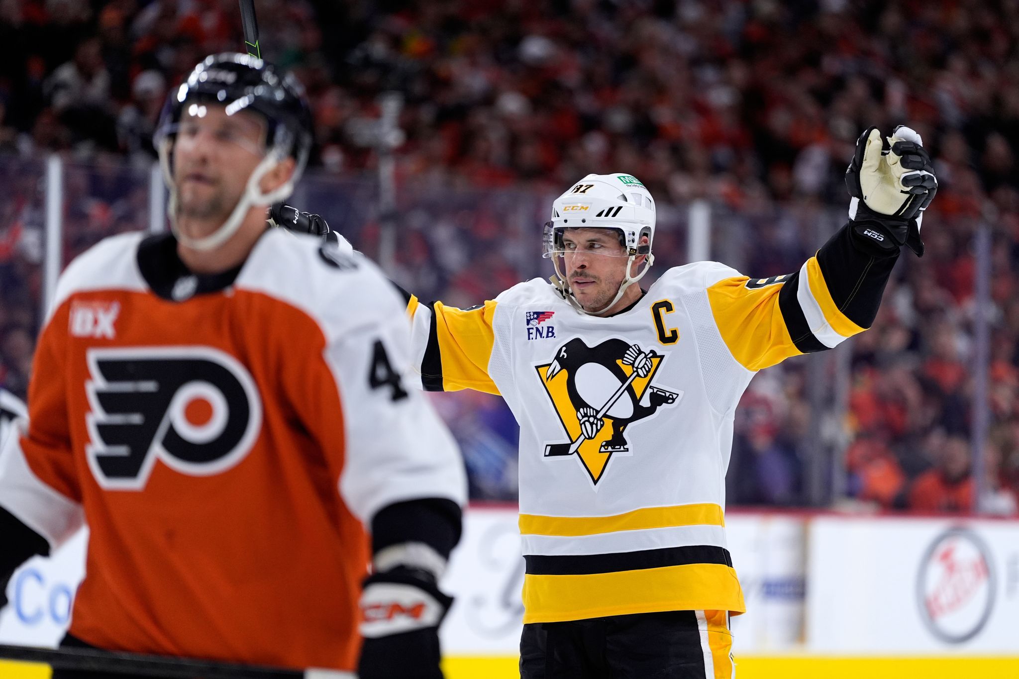 Crosby and Letang strike as the Penguins stave off a sweep with a 4-2 ...