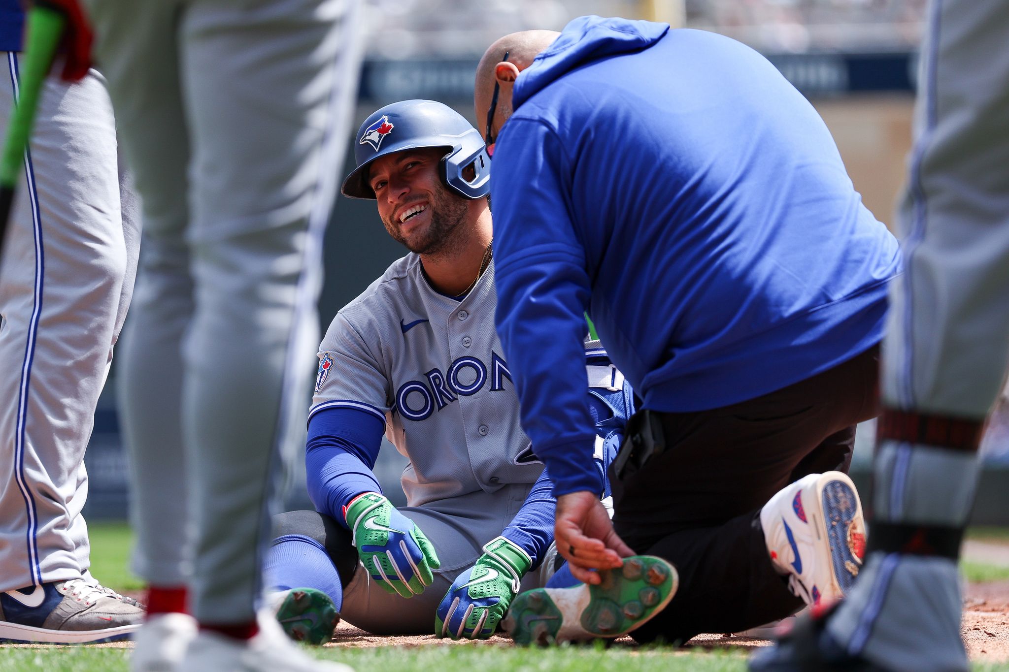 George Springer leaves Blue Jays game after being hit by pitch on left ...