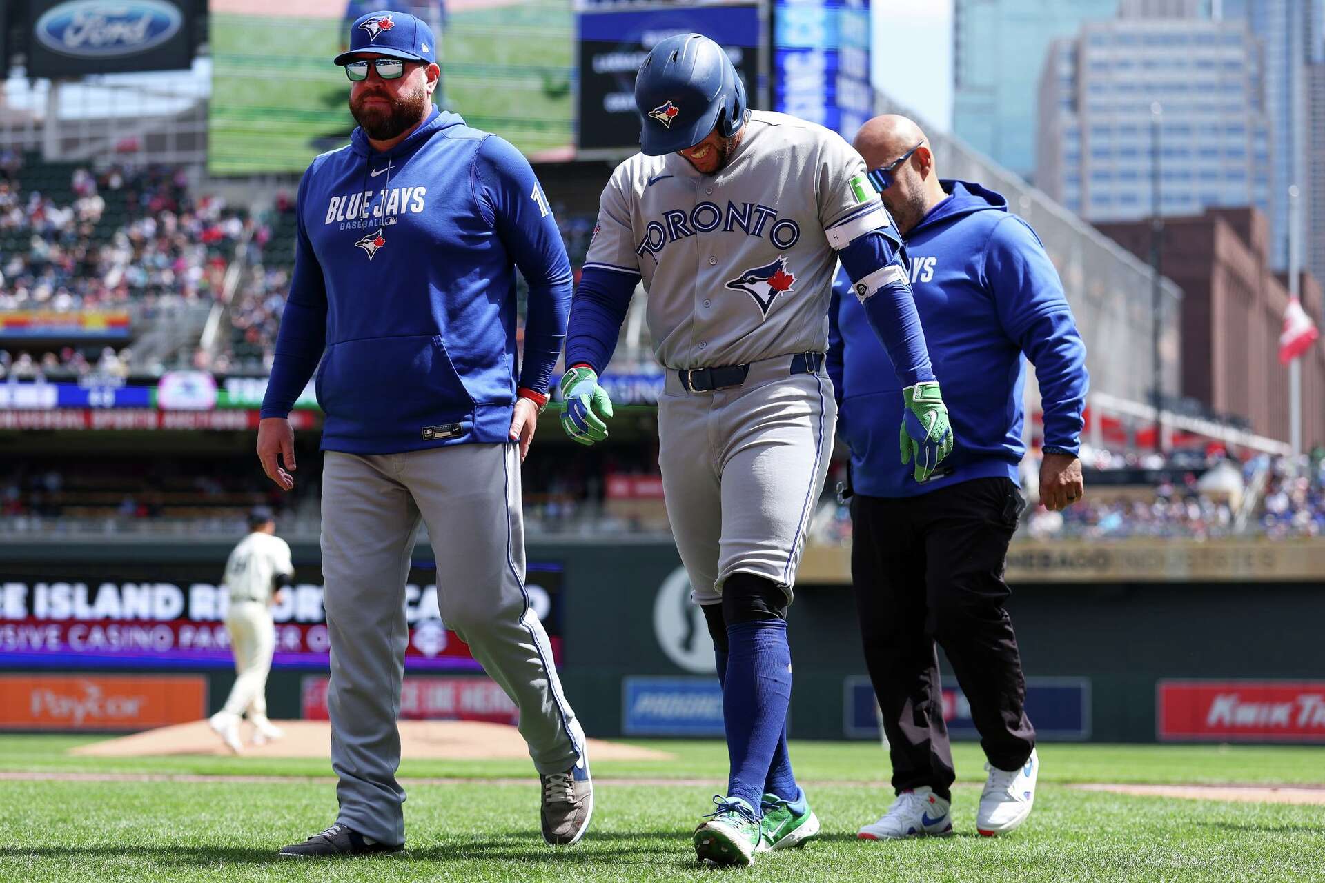 George Springer leaves Blue Jays game after being hit by pitch on left ...