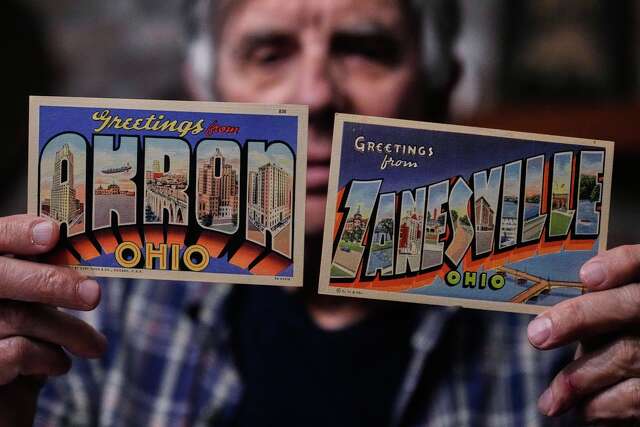 Colorful 'Greetings from' postcards reflected American innovation, idealism