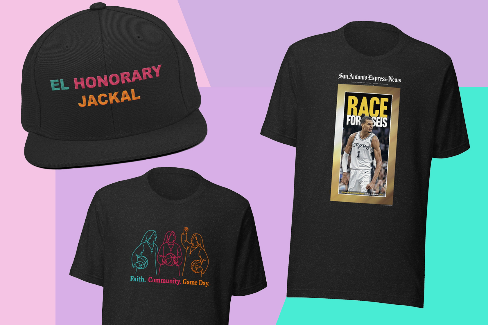 MySA Spurs merchandise celebrates the Race for Seis and NBA Finals run
