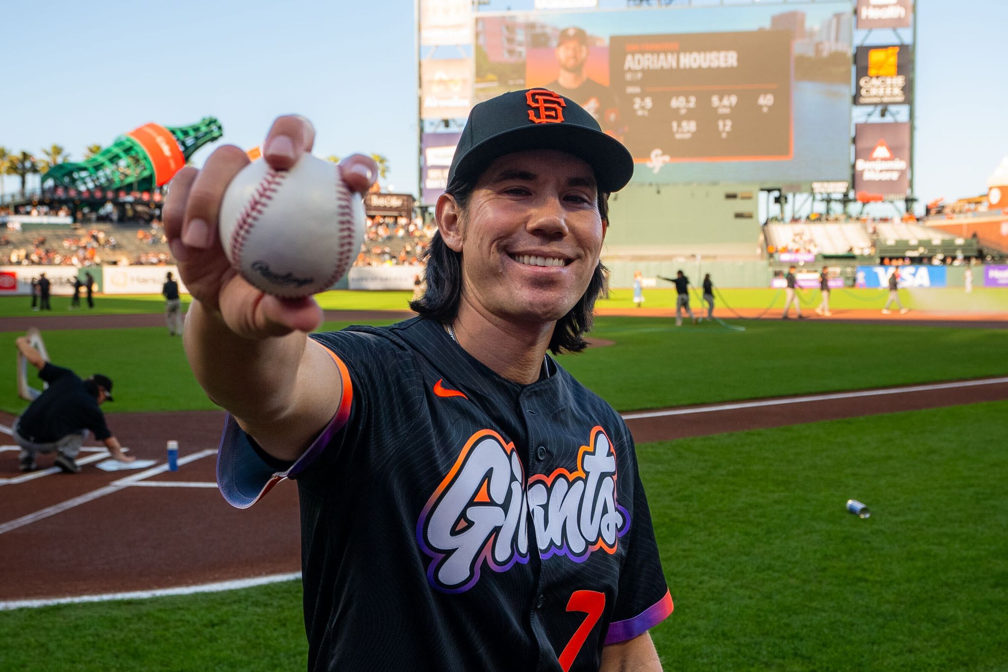 Throwing first pitch completes circle for DJ, S.F. sports fan Gryffin