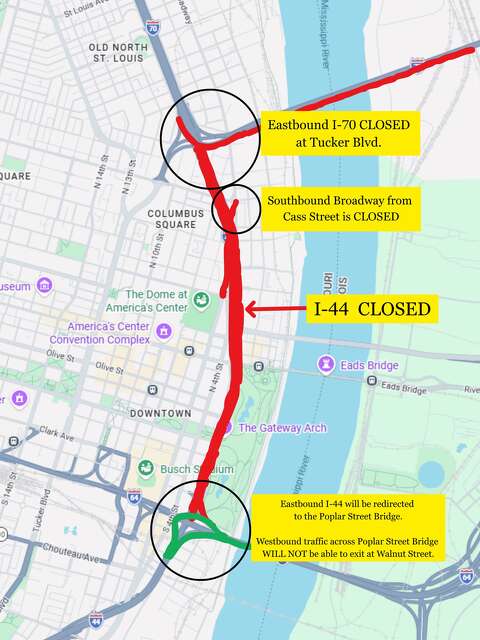 St. Louis sinkhole closes downtown interstate ramps