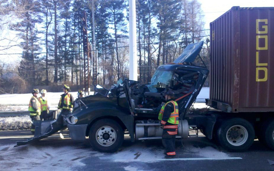 Cab of 18-wheeler destroyed by fire after I-95 collision