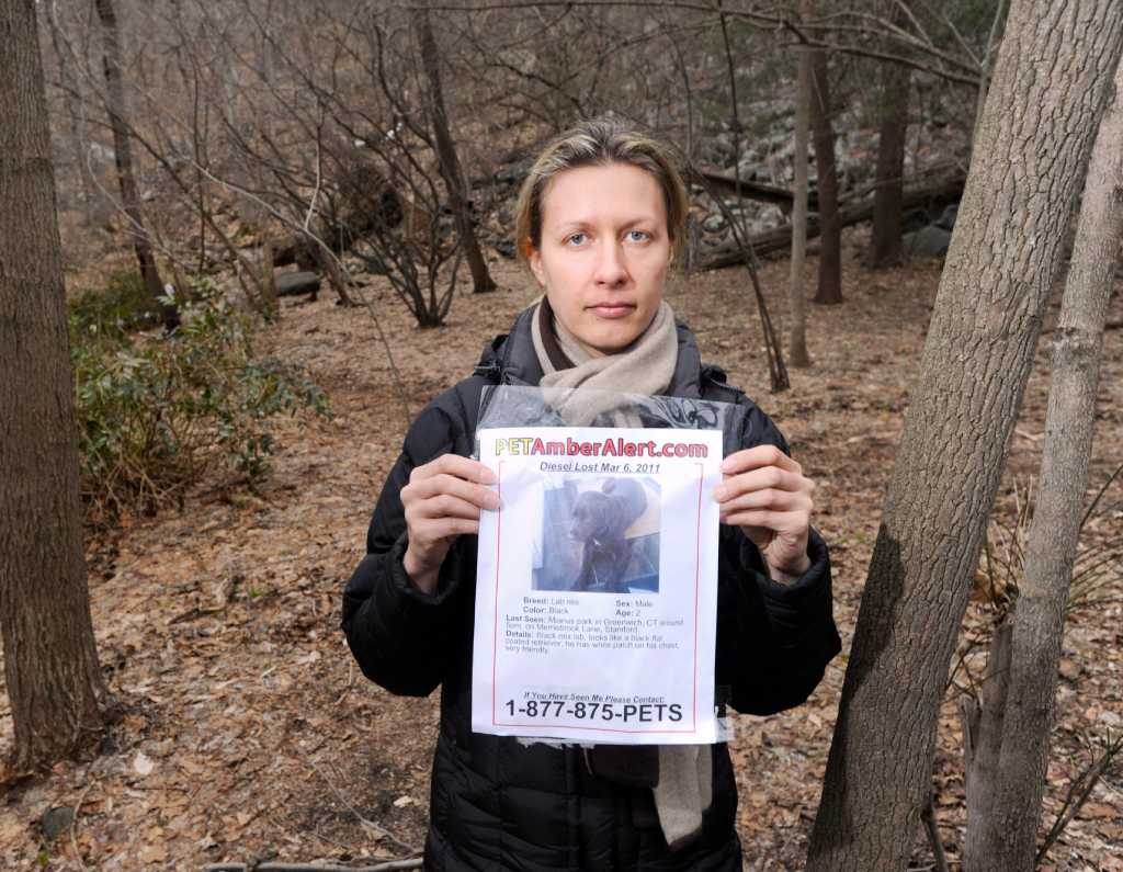 Distressed woman searches for lost black Lab mix