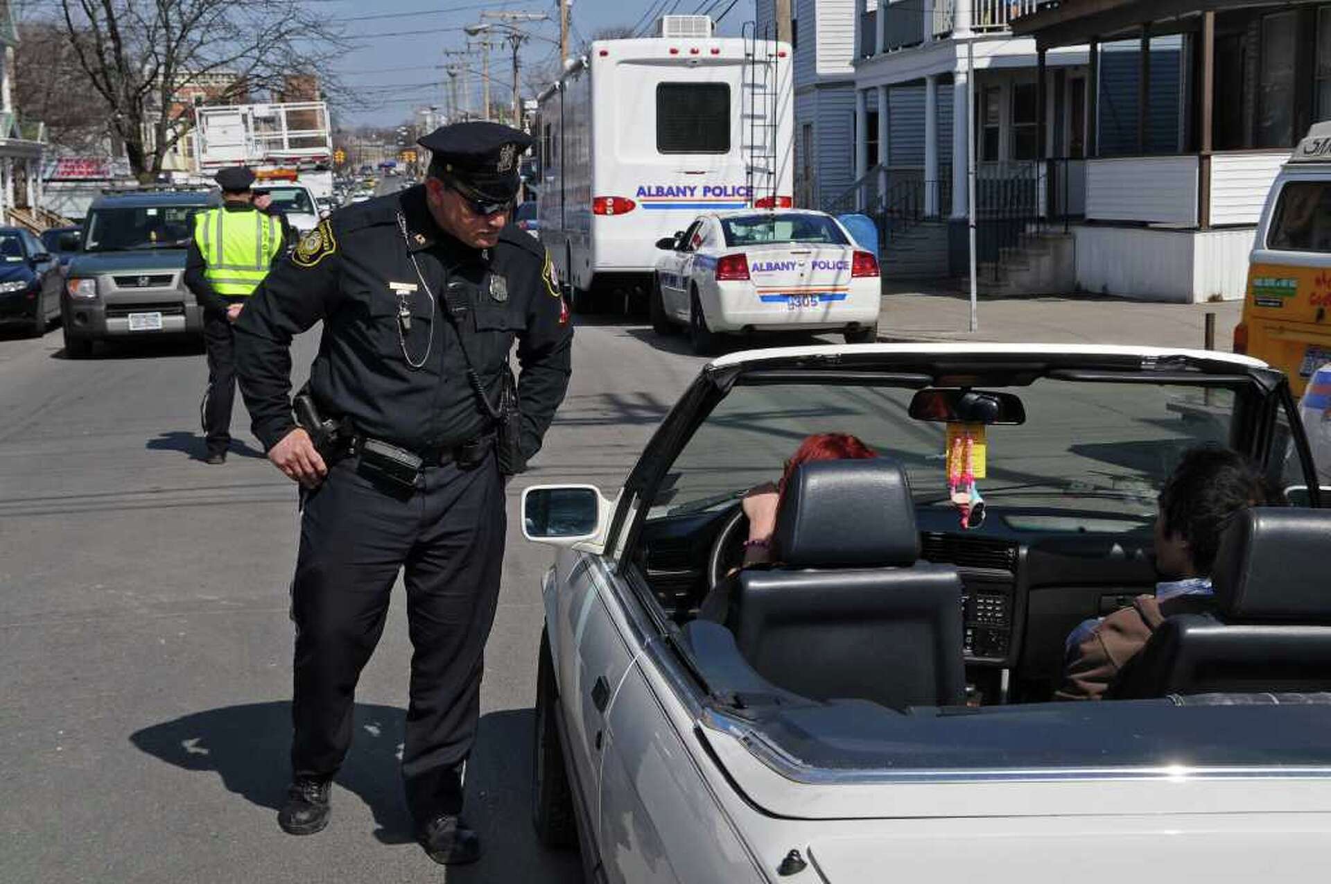 Parade of police on a quiet day