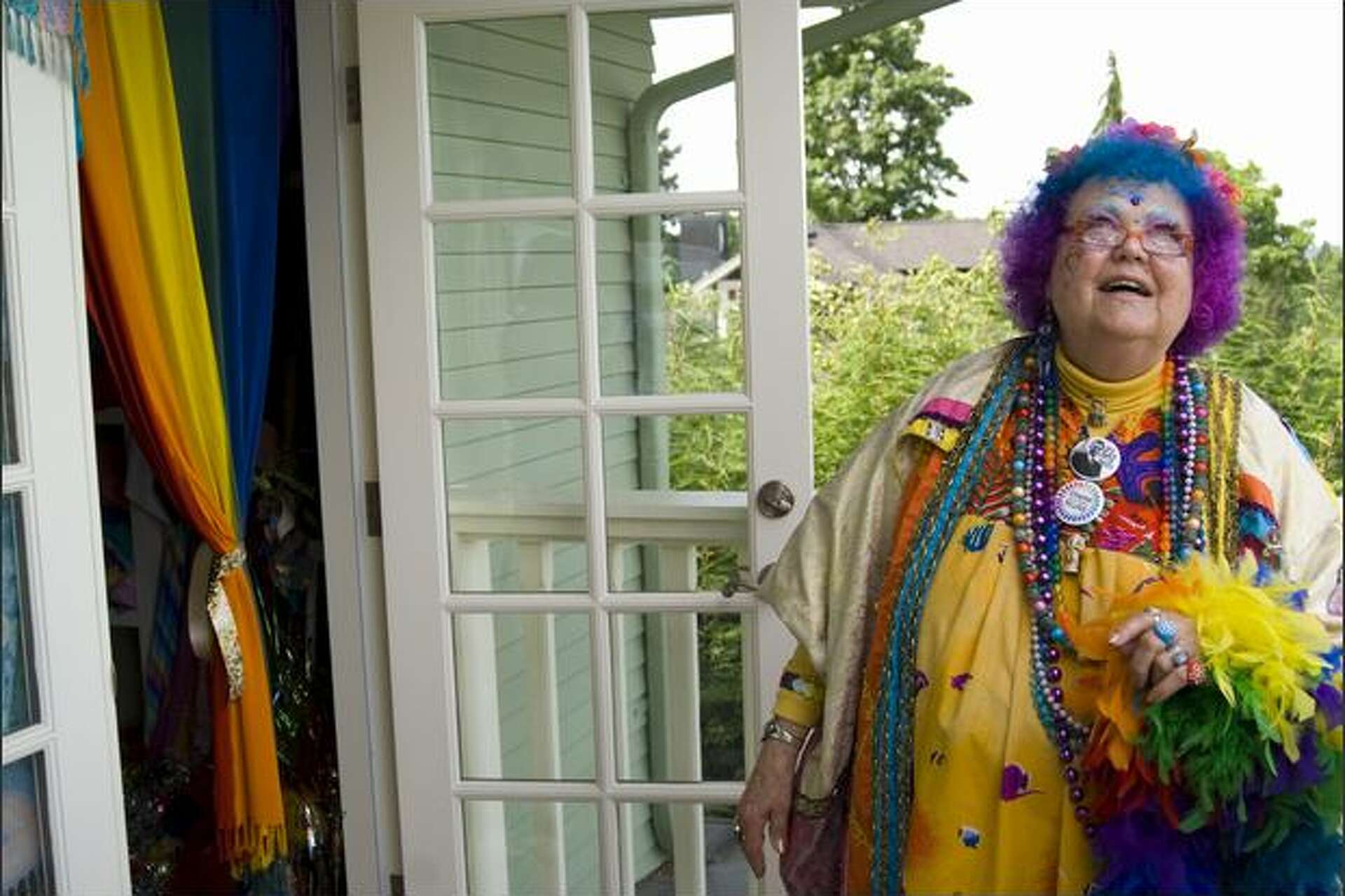 The colorful former teacher turns herself into work of art