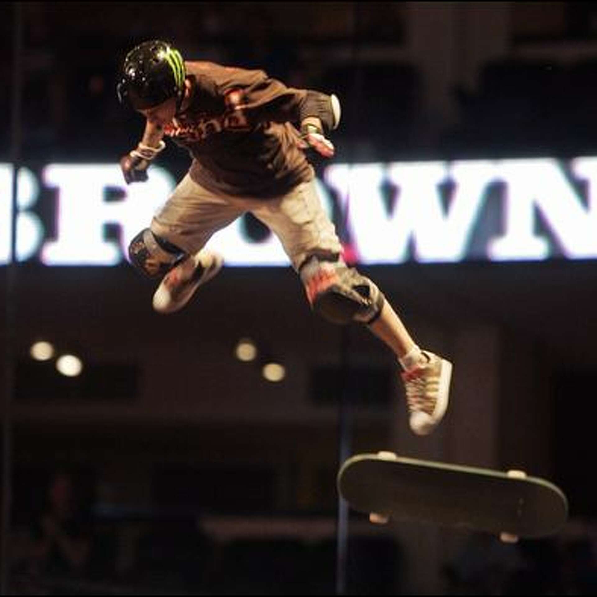 Skateboarder shakes off frightening fall