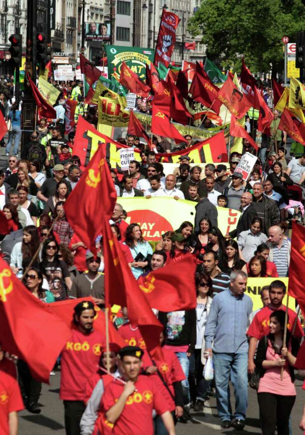 Labor groups demonstrate on May Day