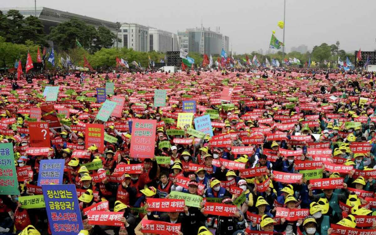 Labor groups demonstrate on May Day