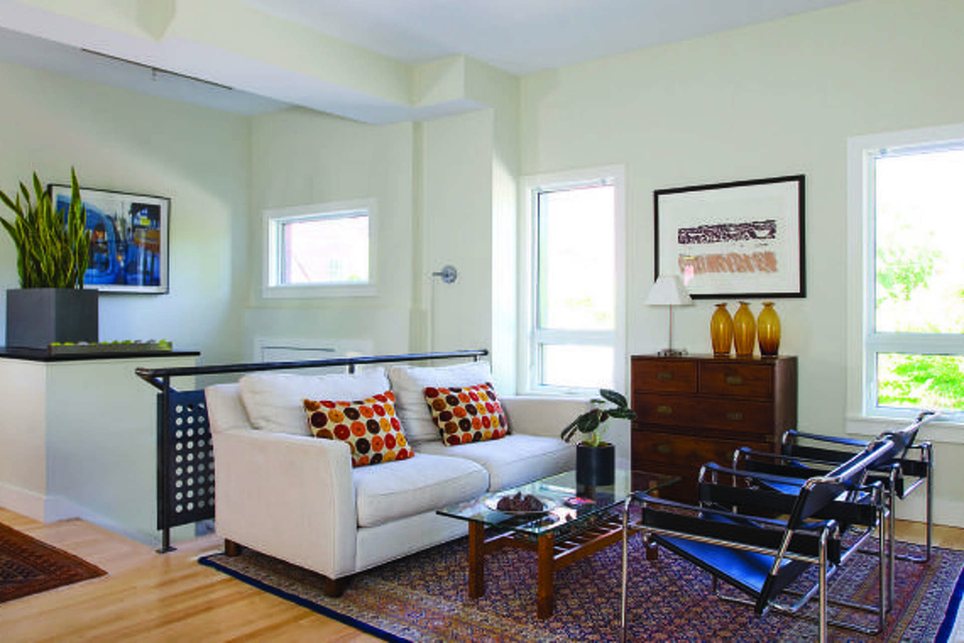 Turn a large stair landing into a cozy sitting room or library