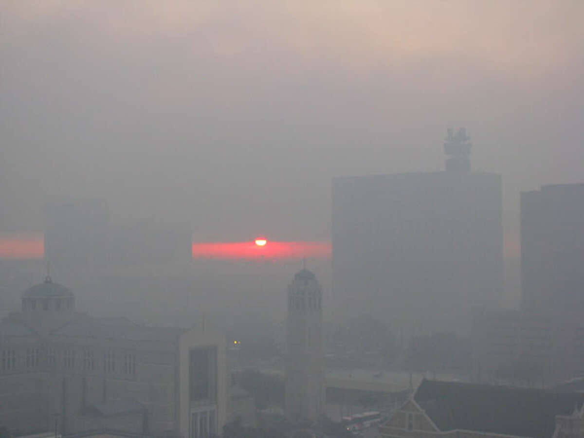 Smoky haze from wildfires over Houston