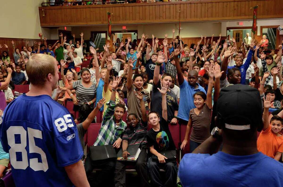 New York Giants surprise students at Dolan Middle School in Stamford
