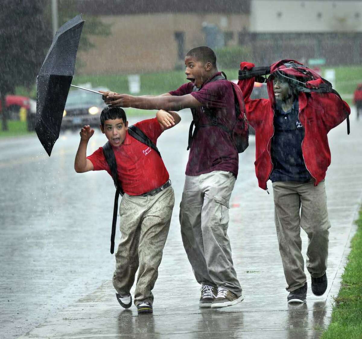 What do we want to say to the rain? Go away!