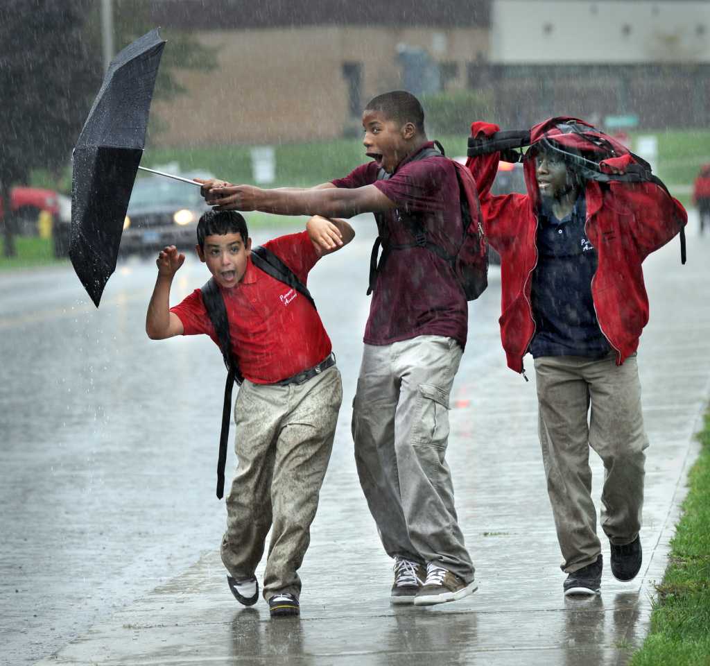 What do we want to say to the rain? Go away!