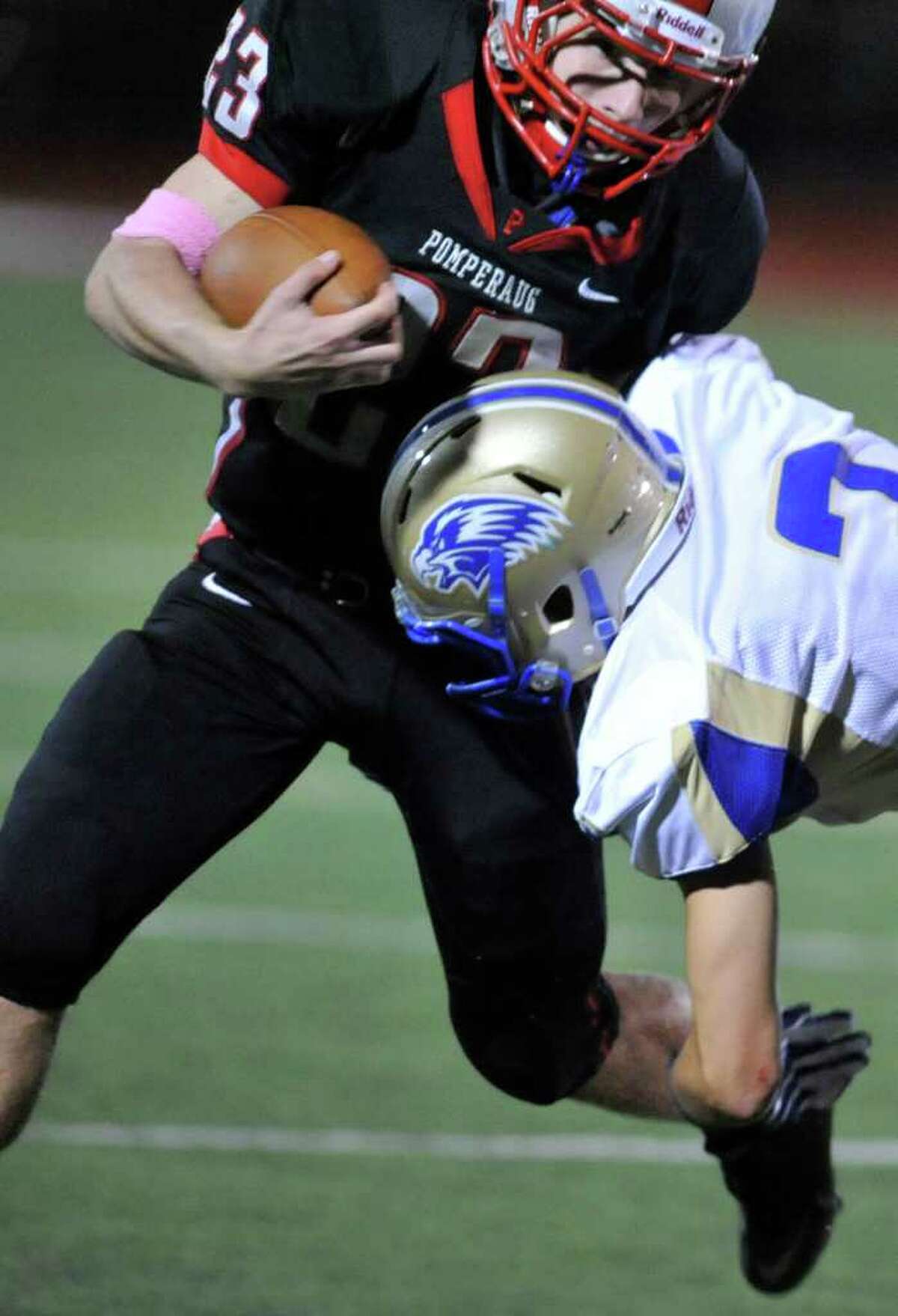 Pomperaug picks off Newtown in big SWC football showdown