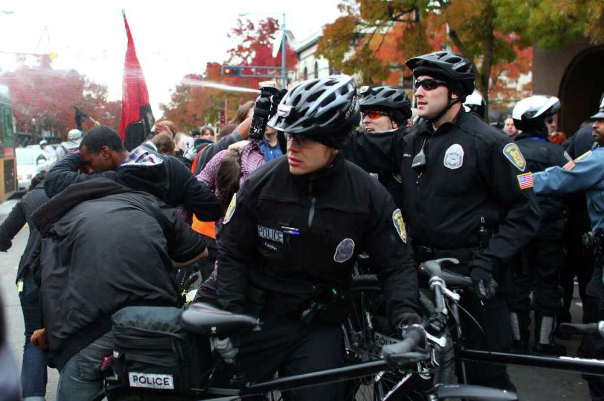 Protesters arrested, pepper-sprayed at Chase bank