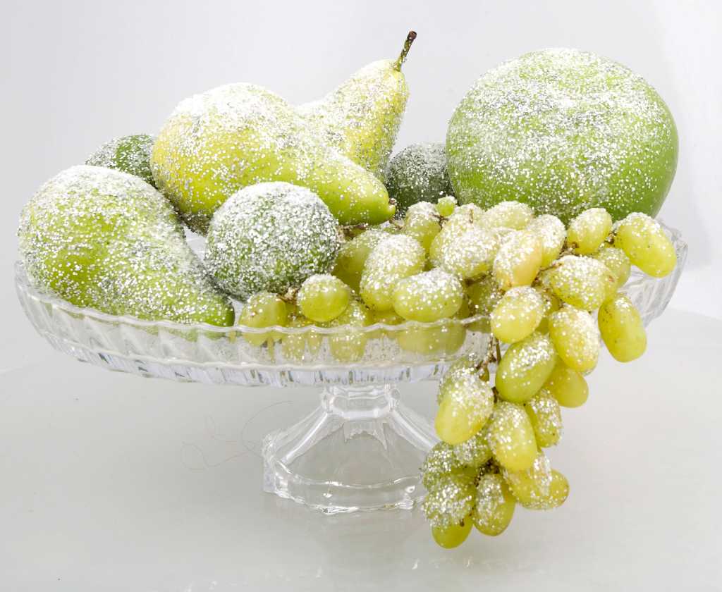 Lime green and frost holiday décor add color and sparkle to the season