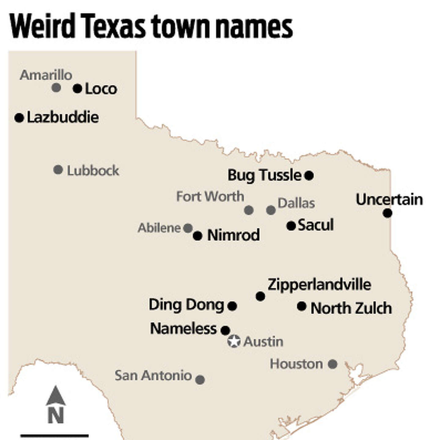 Strange names dot Texas map