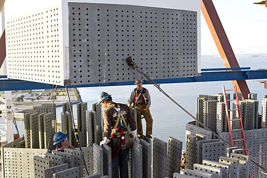 Bay Bridge suspension tower's 4th piece of 5 rising - SFGate