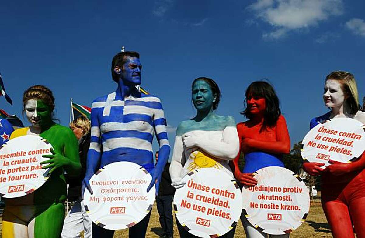 Body-painted PETA protesters