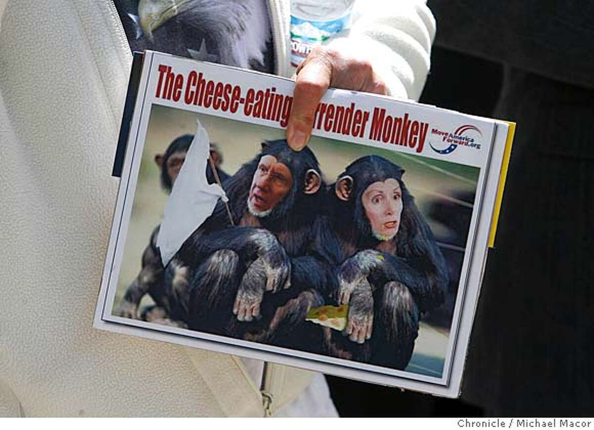 'Surrender monkeys' protest Pelosi's stance on war
