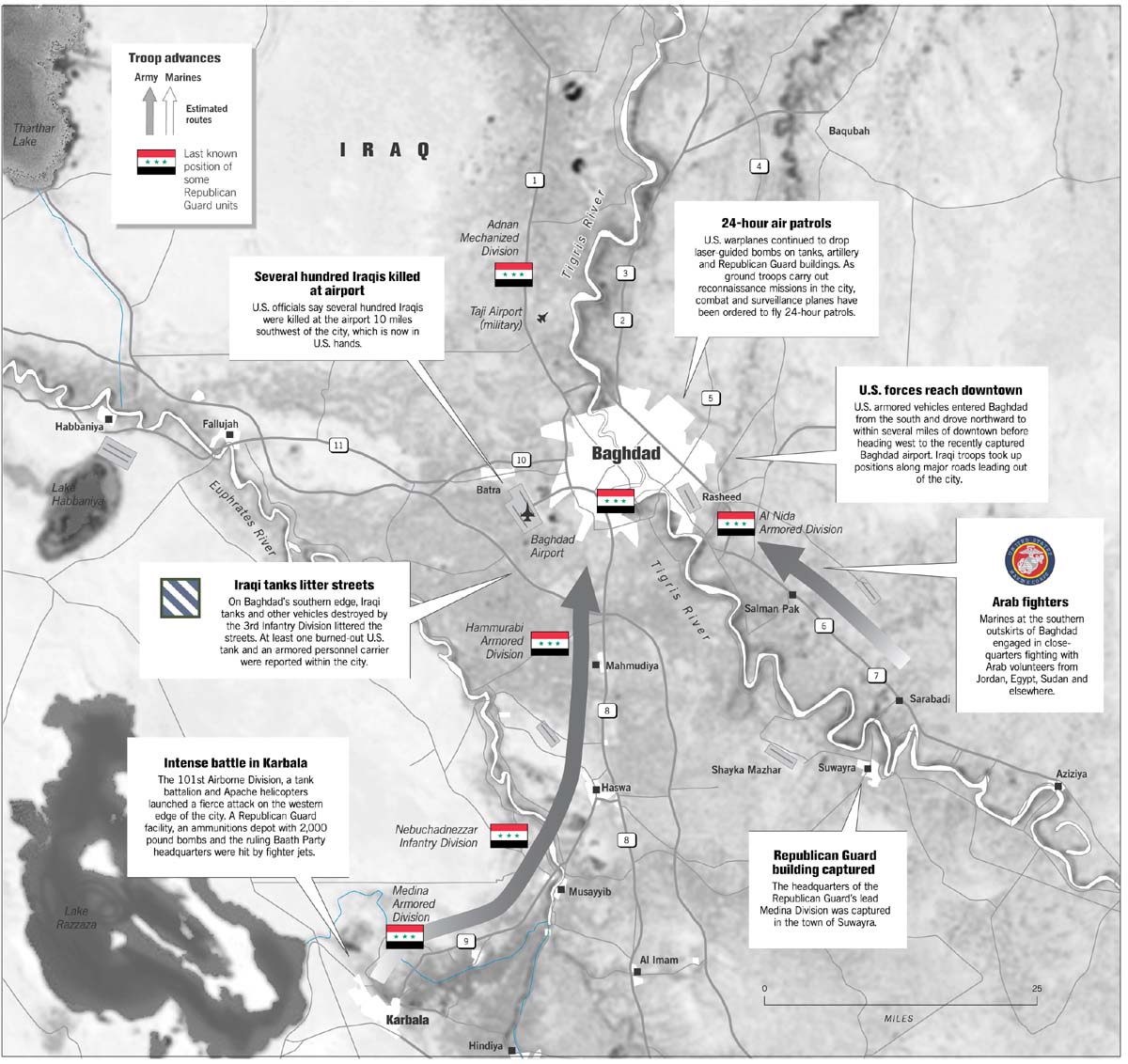 Tanks roll on Baghdad / UNDER SIEGE: Iraqi soldiers scramble as U.S ...