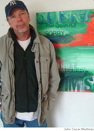 Tom Fowler -- artist painted coffee cups, repeated words