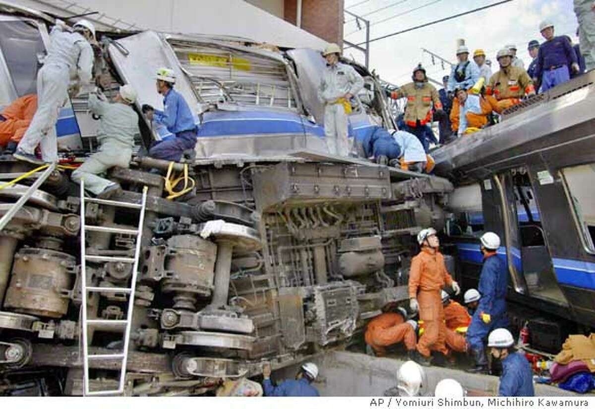 At least 73 dead in Japan rail crash / 7-car train slammed into building -- driver may have been ...
