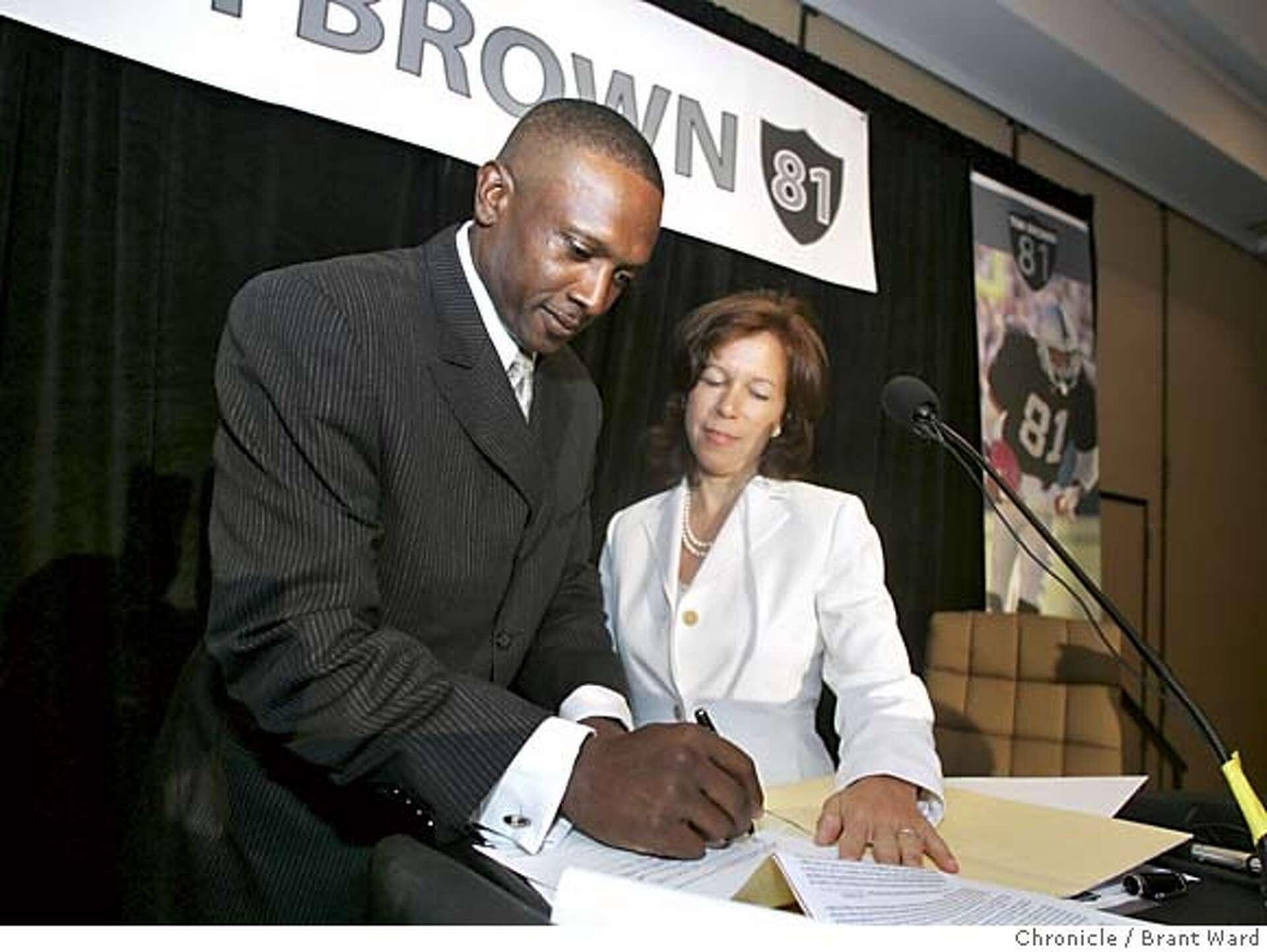 TIM BROWN RETIRES / See ya Raider / Only 4 members of organization on hand