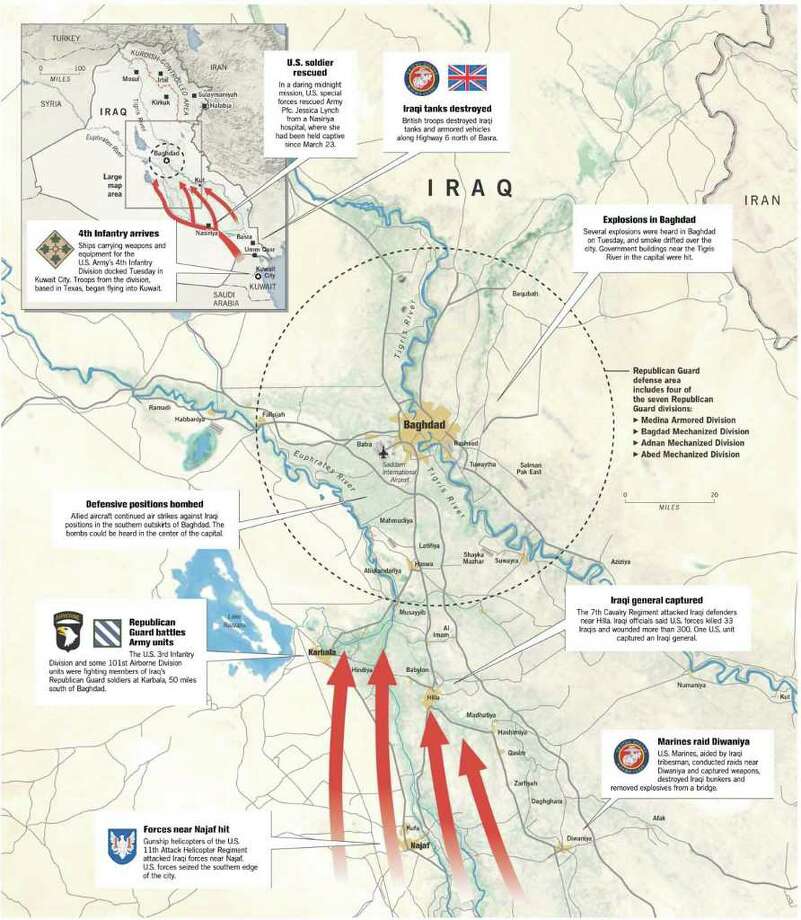 U.S. launches drive toward Baghdad / OPENING SALVO: Republican Guard ...