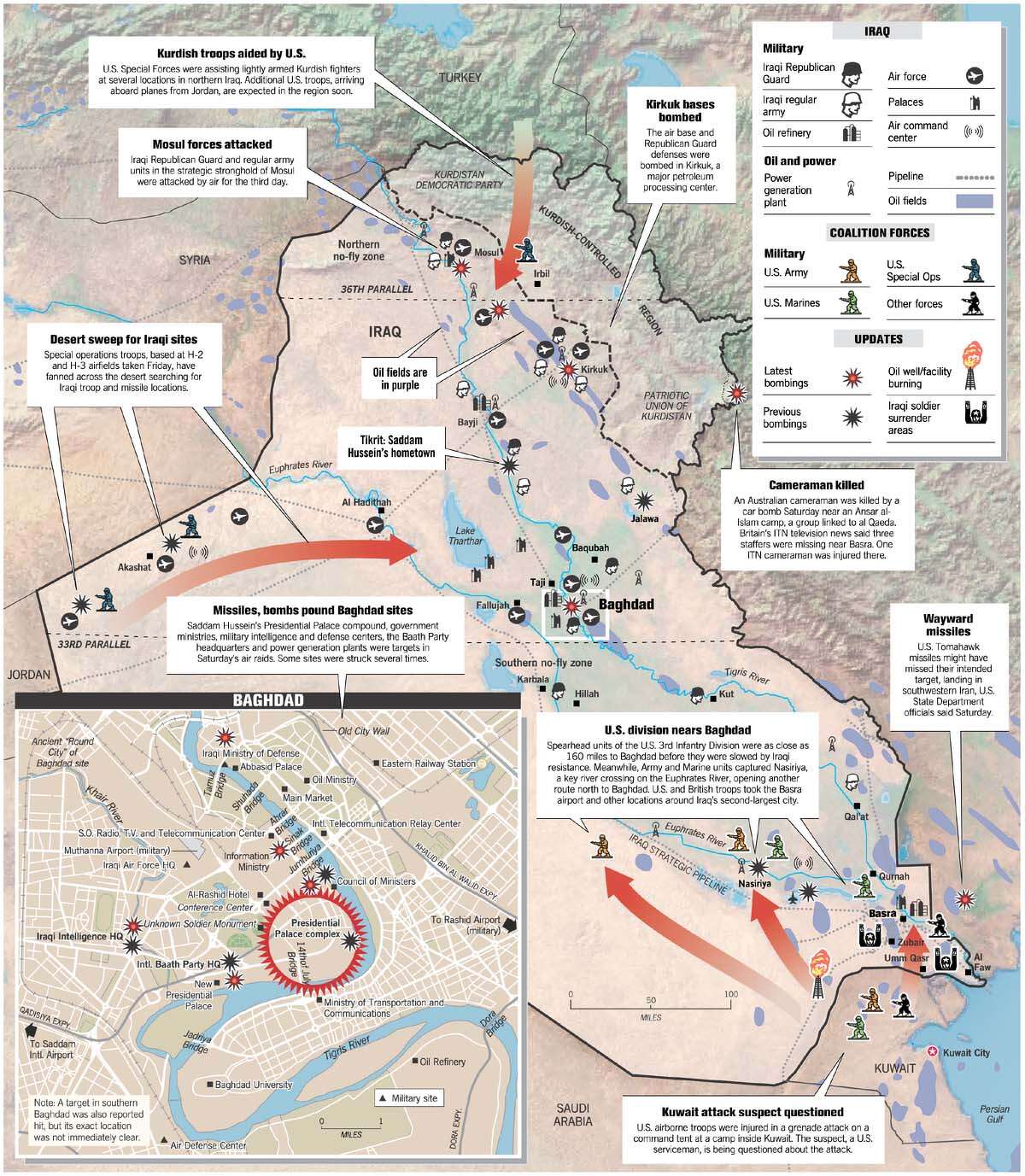 CLOSING IN ON BAGHDAD / ON THE ATTACK: Marines meet some resistance ...