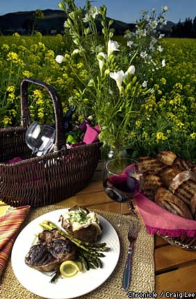 Picnic in the field / Early spring strawberries, tender asparagus and ...