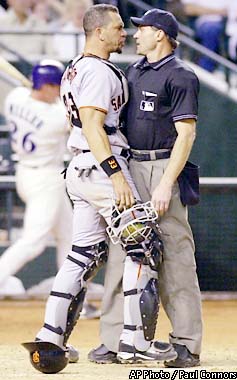 Foul night for Giants / Umps blow HR call; Baker, Santiago tossed