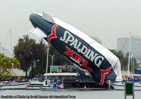Runaway blimp lands atop Oakland waterfront restaurant