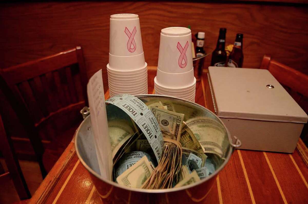 A 'man cave' with pink ribbons