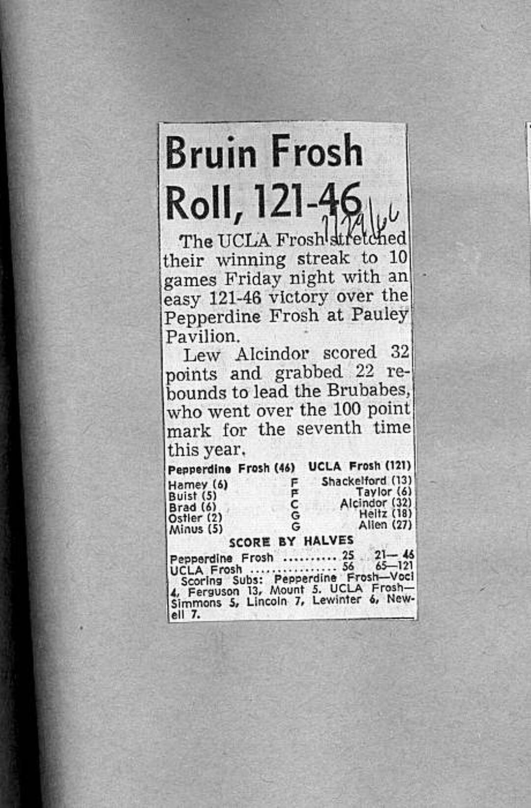 When Lew Alcindor defeated Scott Ostler at Pauley