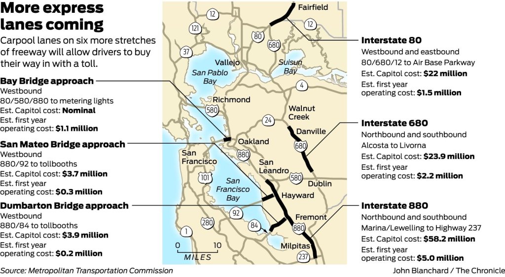 More Bay Area express lanes to offer toll access