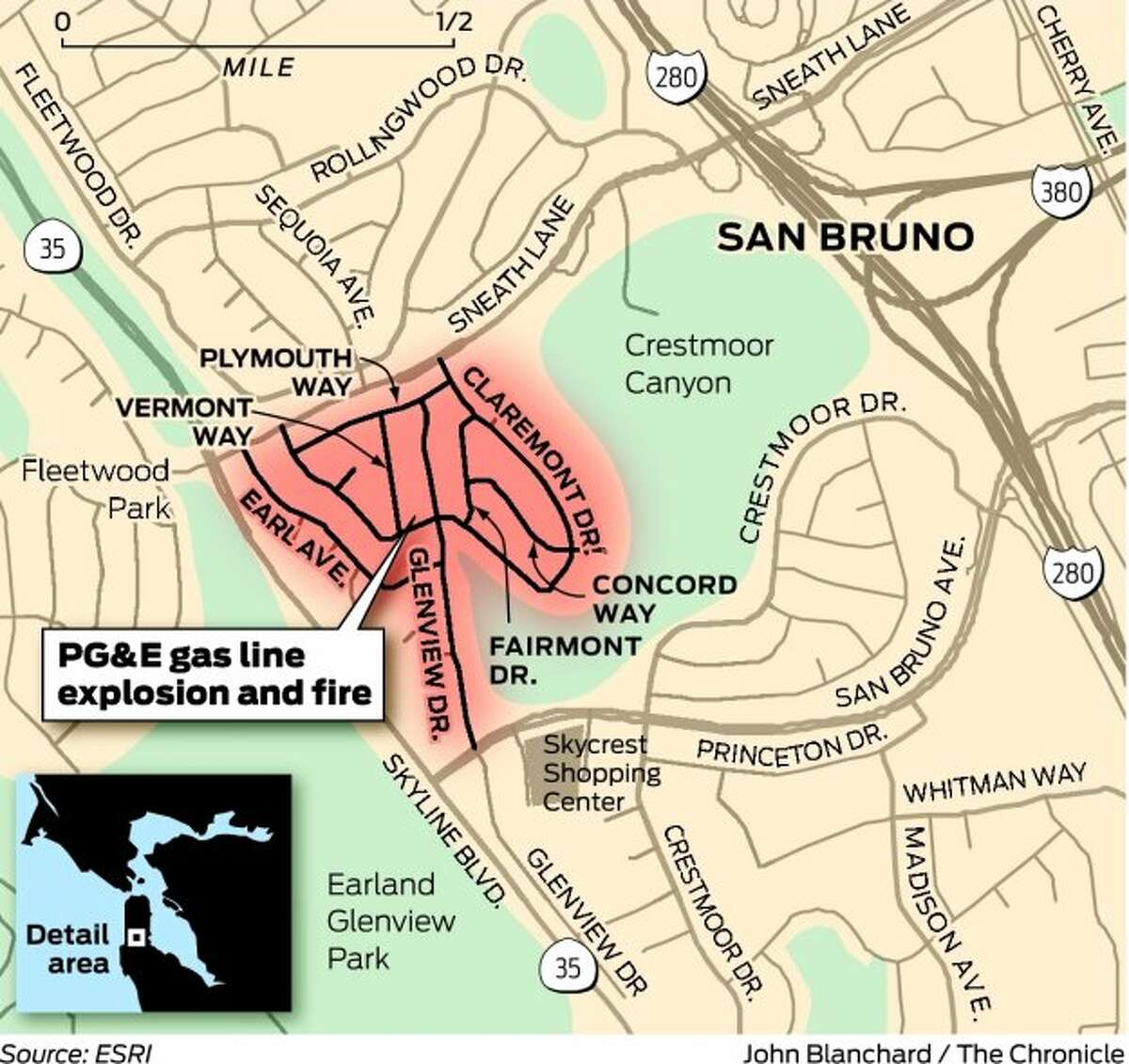 San Bruno fire levels neighborhood - gas explosion
