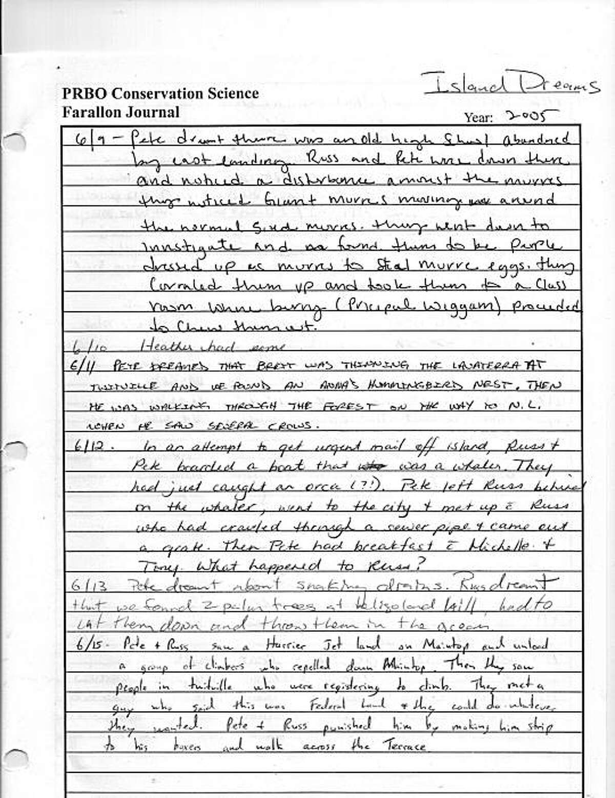 Farallones biologists record similar dreams