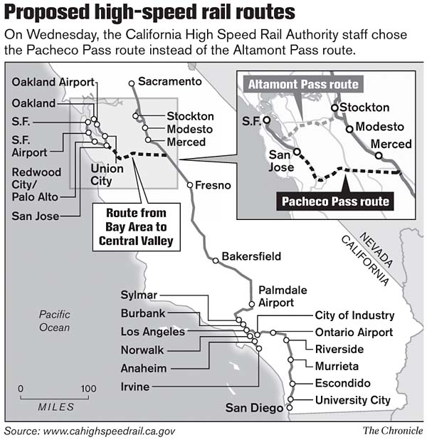 Pacheco Pass chosen over Altamont for proposed high-speed rail line