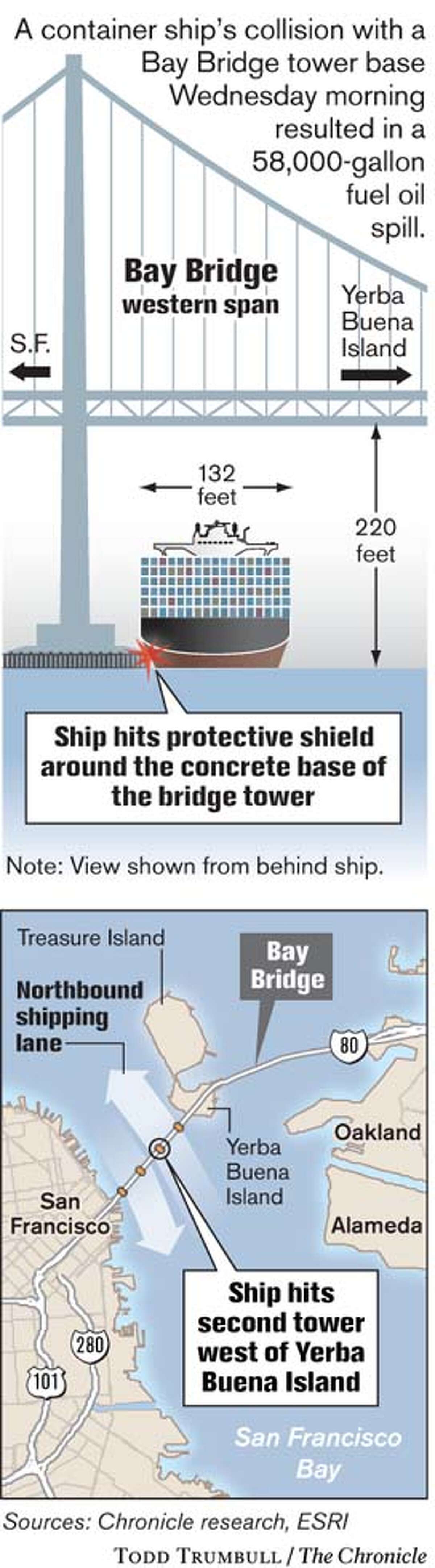 Ship crashes into Bay Bridge tower, spills fuel oil