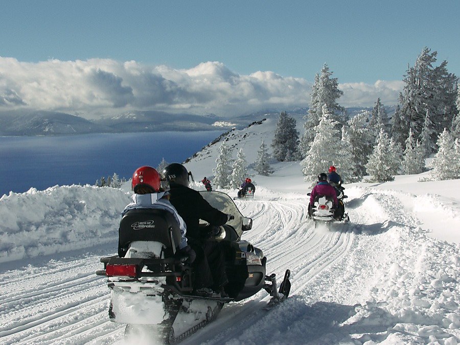 Cruising around Tahoe on ship or snowmobiles